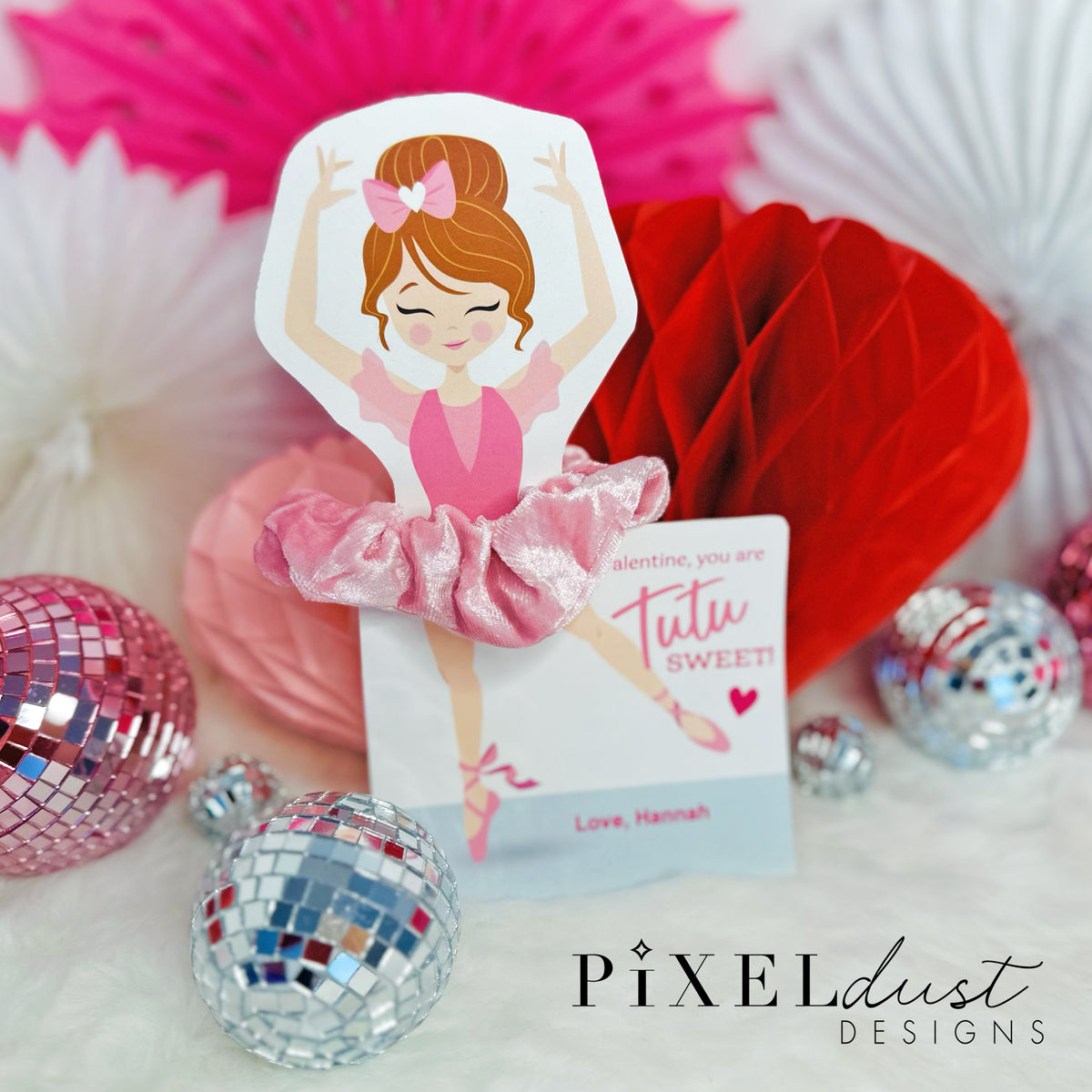 Ballerina Scrunchie Valentines, Printable File Valentine's Day Card ...