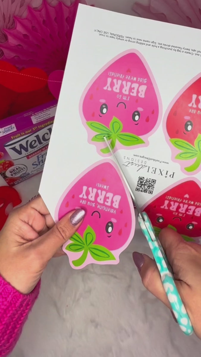 Berry Sweet Strawberry Printable Valentine Cards for Kids – Pixeldust ...