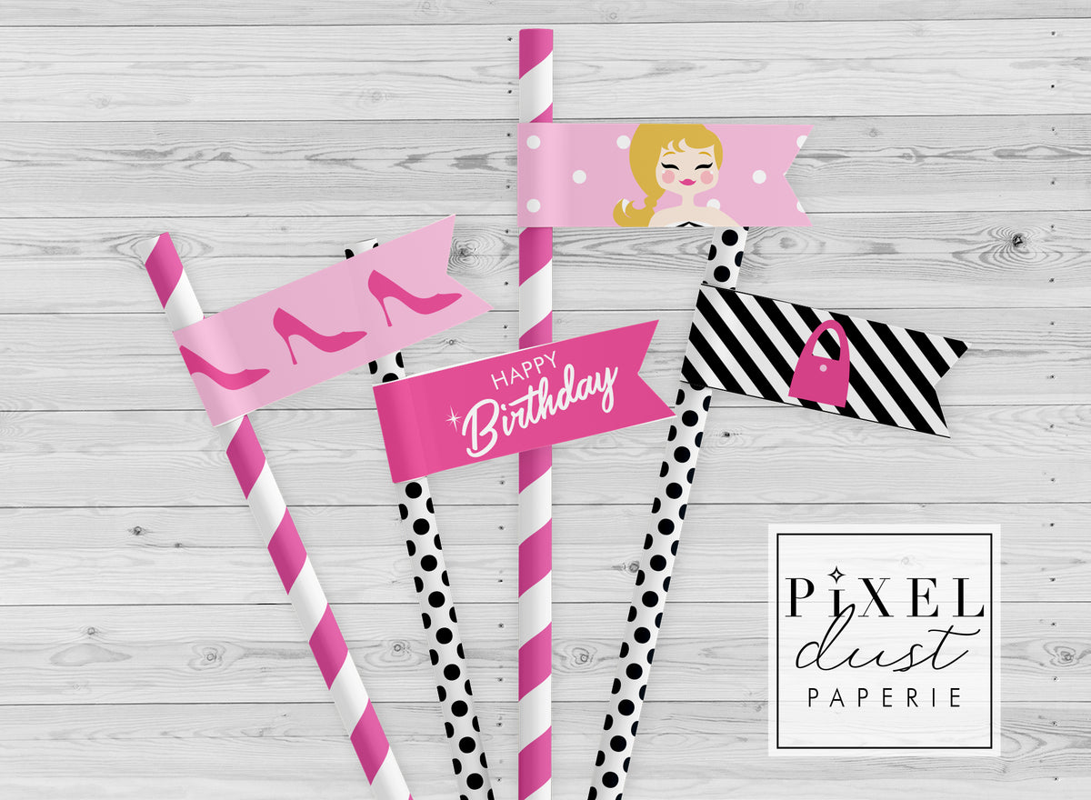 Classic Doll Birthday Party Straw Flags Printable File – Pixeldust Designs