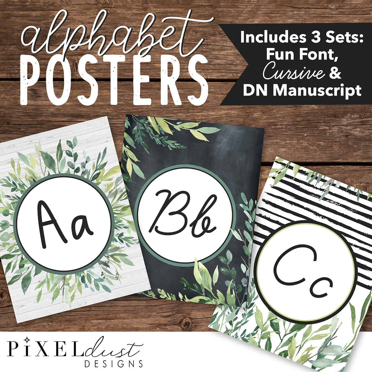 Modern Magnolia Classroom Manuscript Print and Cursive Aphabet Posters ...