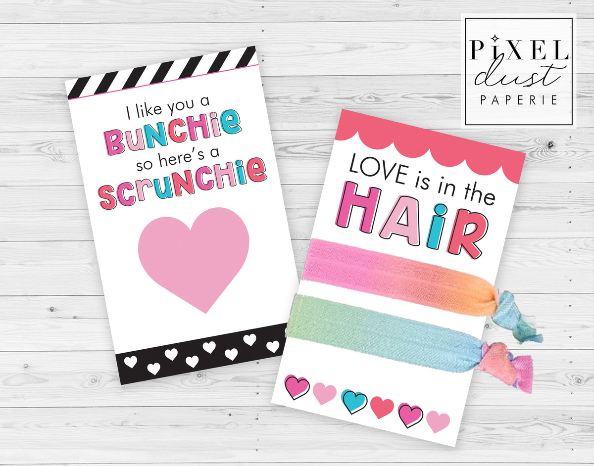 Scrunchie Valentine Card Printable for Girls – Pixeldust Designs