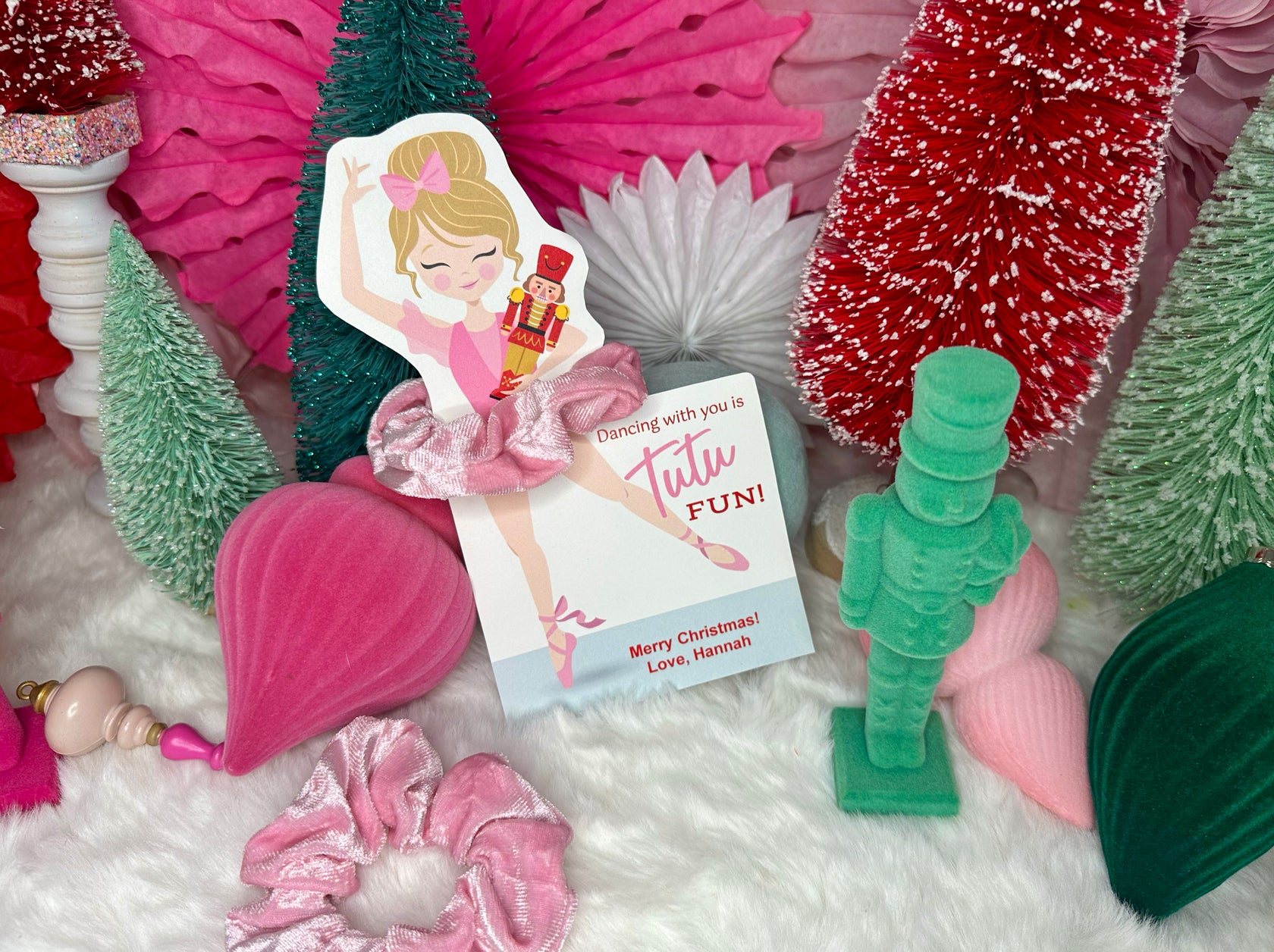 Nutcracker Ballet Scrunchie Cards, Printable Holiday Ballerina Treat C ...