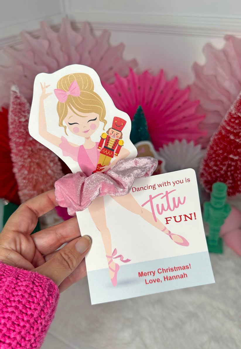 Nutcracker Ballet Scrunchie Cards, Printable Holiday Ballerina Treat C ...