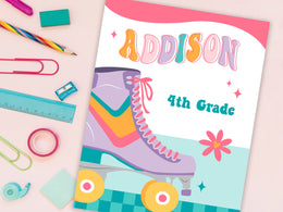 Retro Roller Skate Smiley Face Personalized Binder Cover Set ...