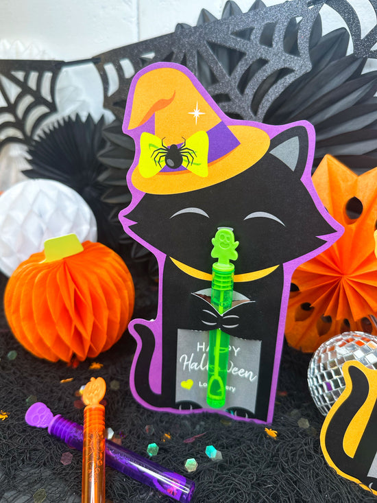 Black Cat Witch Halloween Treat Holder Printable Card Glow Sticks Candy ...
