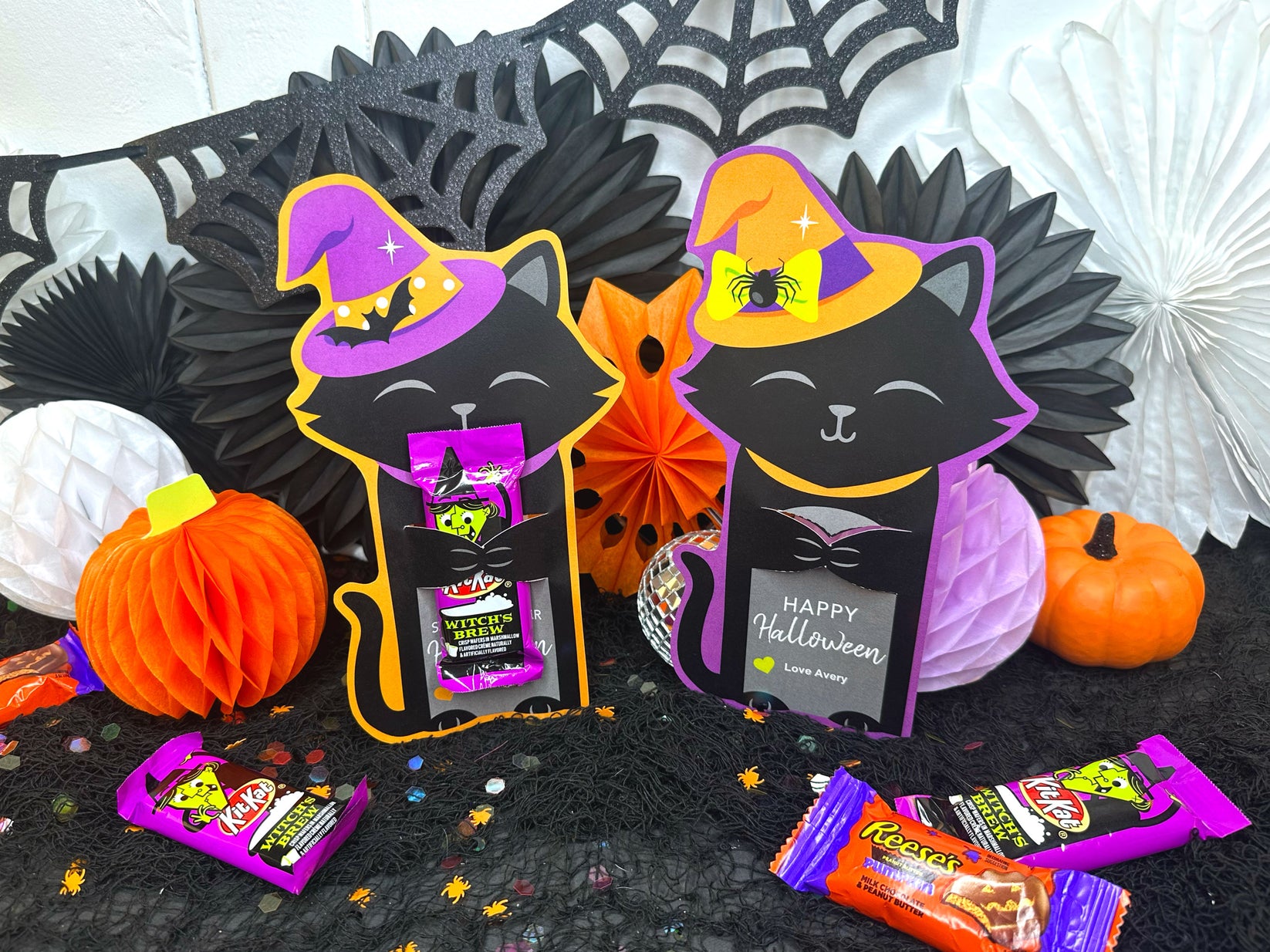 Black Cat Witch Halloween Treat Holder Printable Card Glow Sticks Candy ...