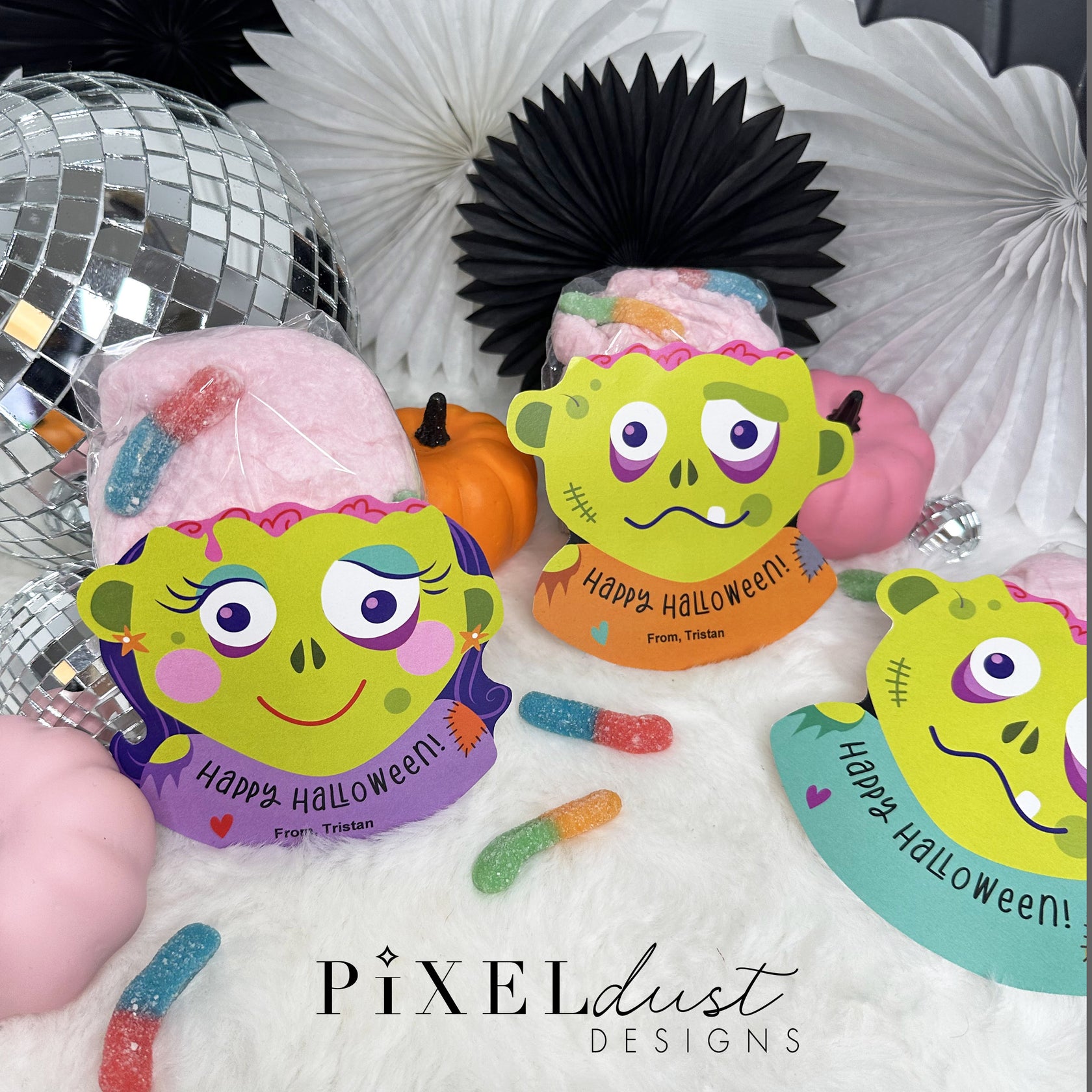 Cotton Candy Zombie Brain Printable Halloween Cards Trick or Treat Tags ...