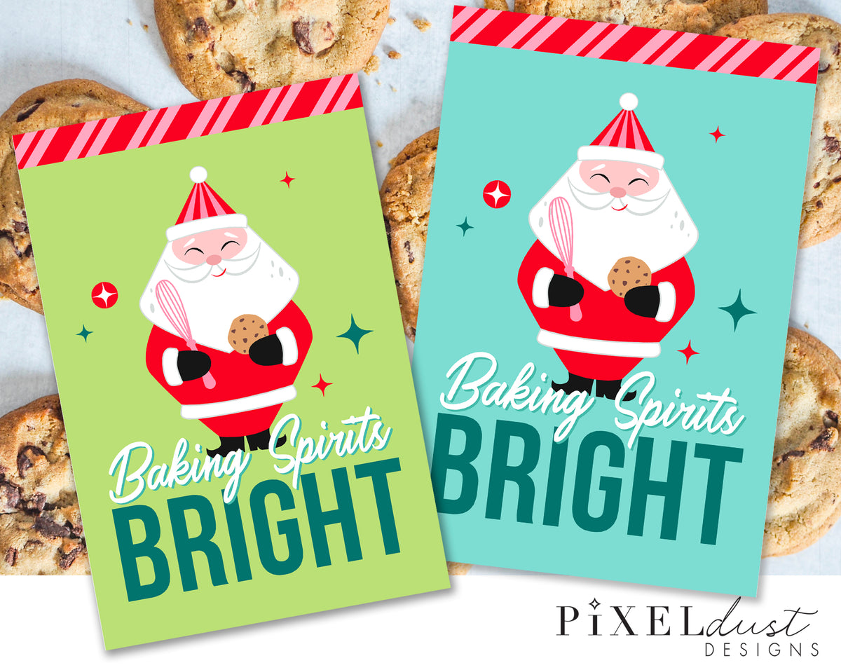 Baking Spirits Bright Printable Christmas Gift Tags, Baking Santa Claus ...