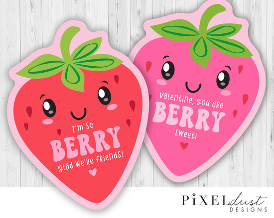 Berry Sweet Strawberry Printable Valentine Cards for Kids – Pixeldust ...