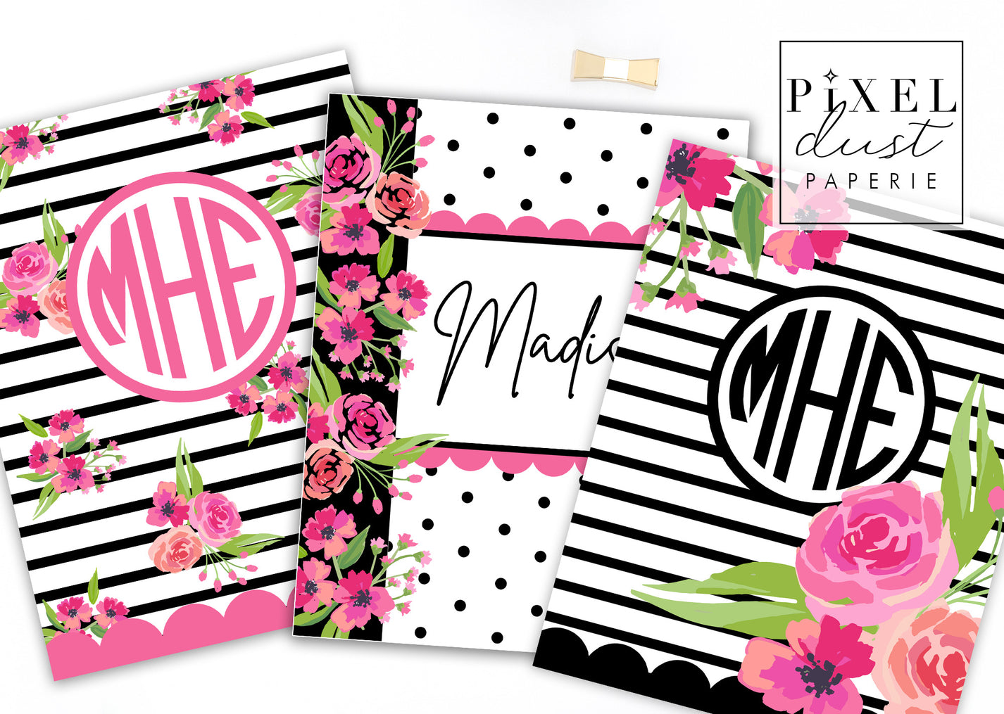 Hot Pink & Black Monogram Binder Cover Set – Pixeldust Designs
