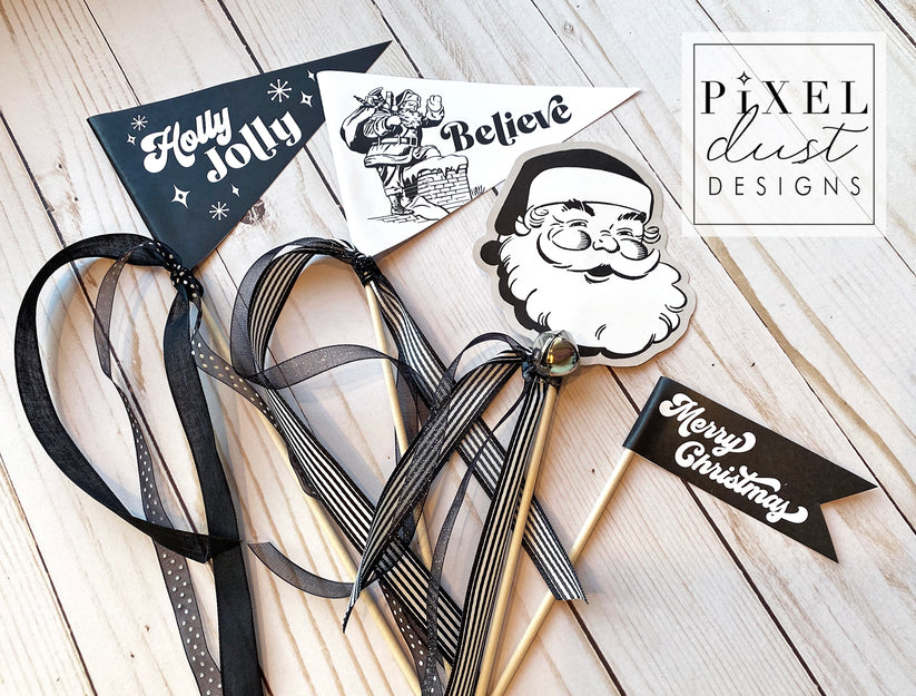 Classic Black and White Christmas Pennant Flag Set, Vintage Christmas ...