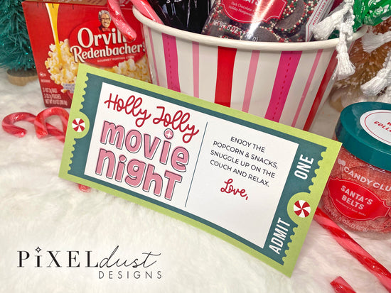 Christmas Eve Family Movie Night Gift Basket Card & Pennant Flags ...