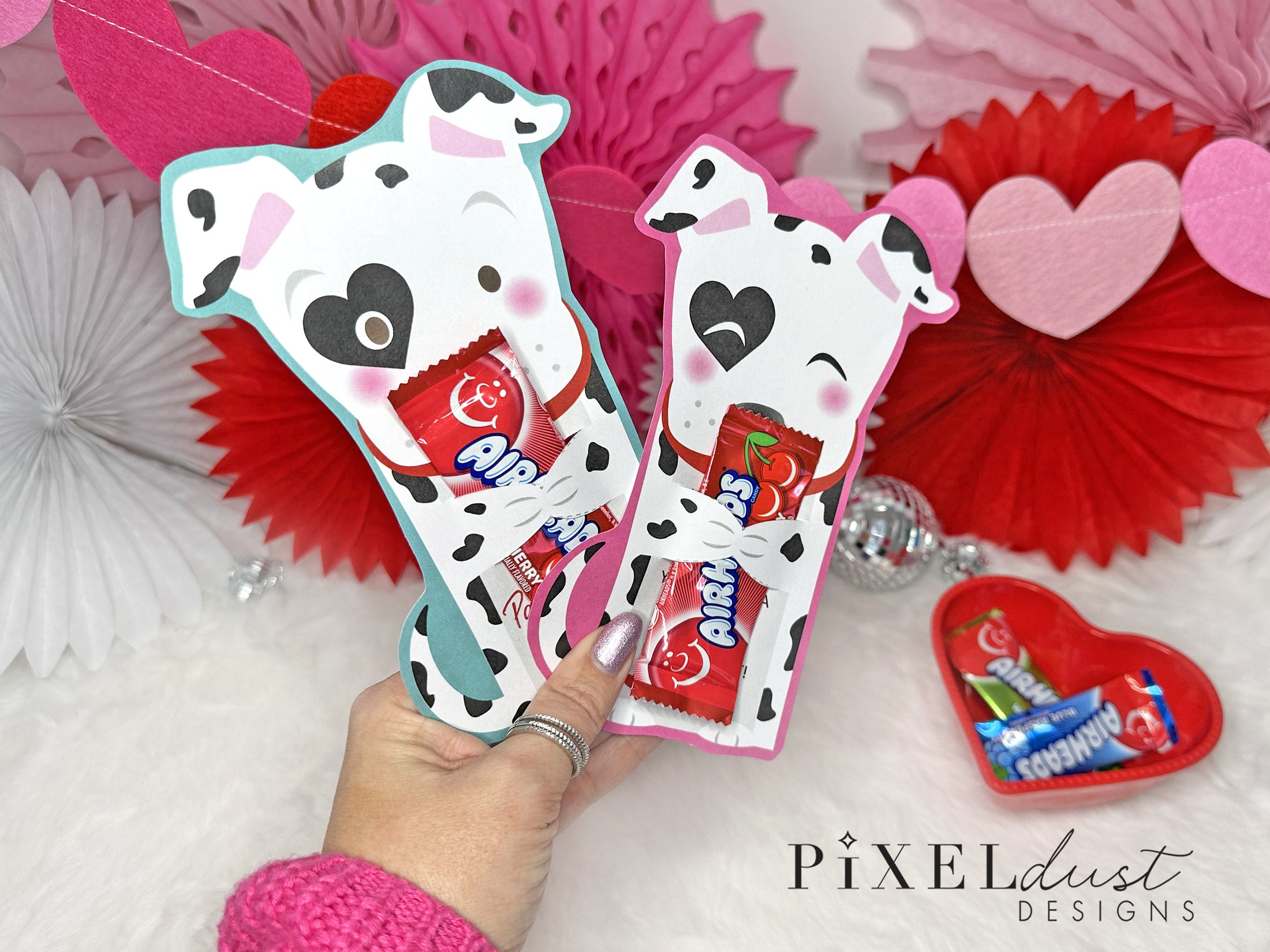 Dalmatian Puppy Dog Printable Valentine Treat Holder Cards for Kids ...
