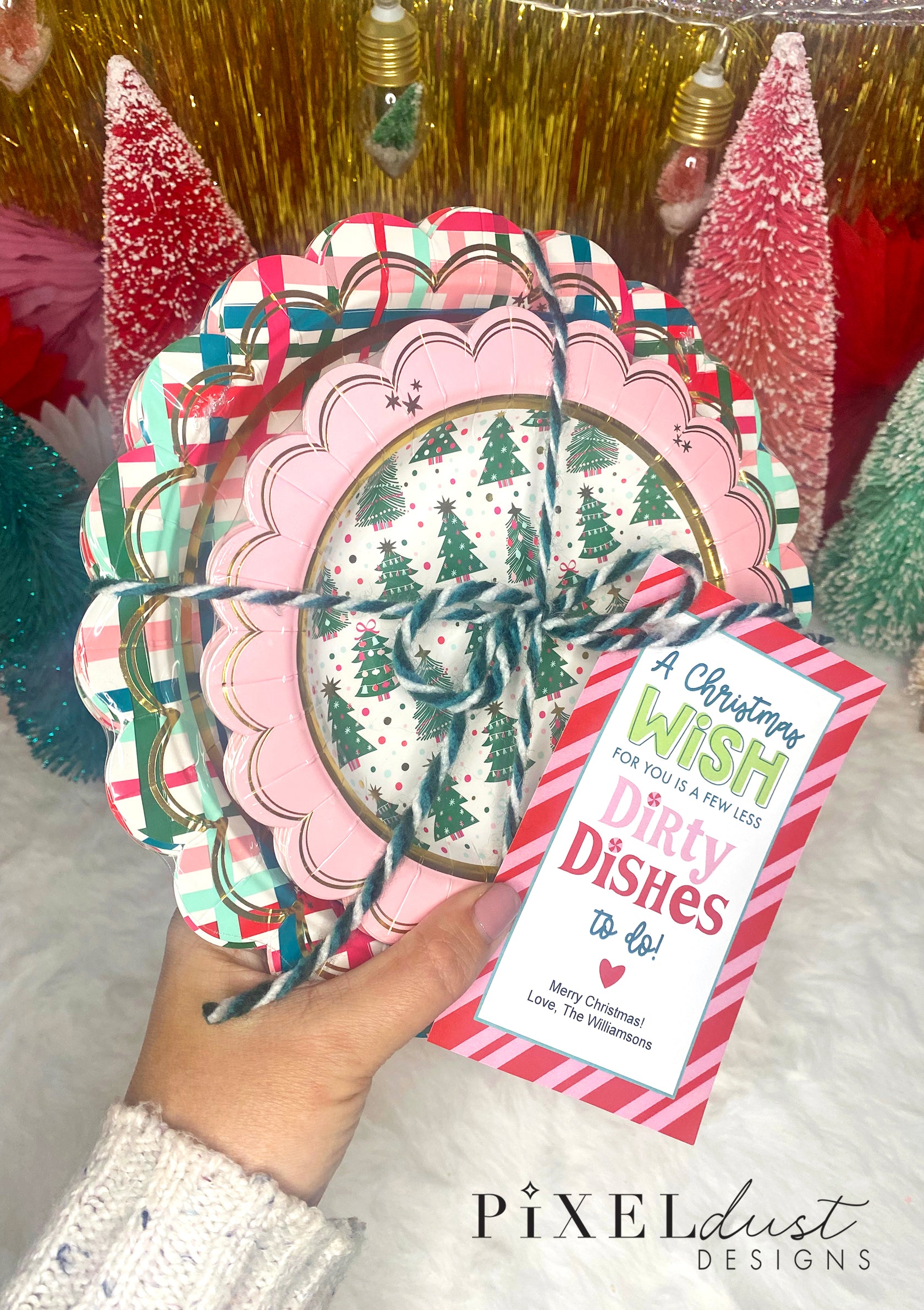 Paper Plate Gift Basket - Less Dishes Printable Christmas Gift Tags ...