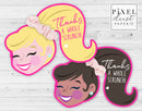 Scrunchie Ponytail Girl Thank You Card, Printable File, Birthday Party ...