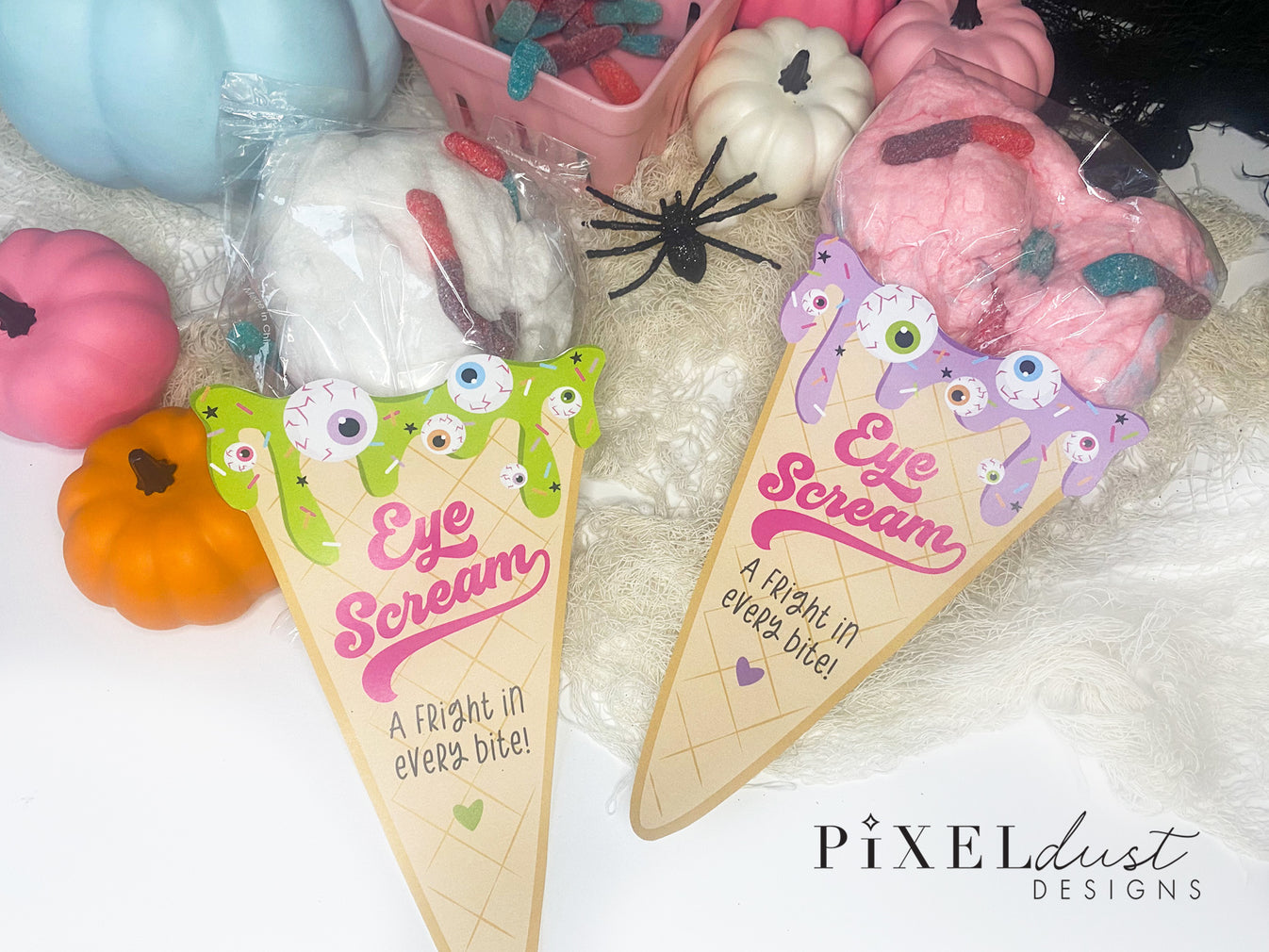 Eye Scream Halloween Printable Cards, Cotton Candy Ice Cream Cone ...