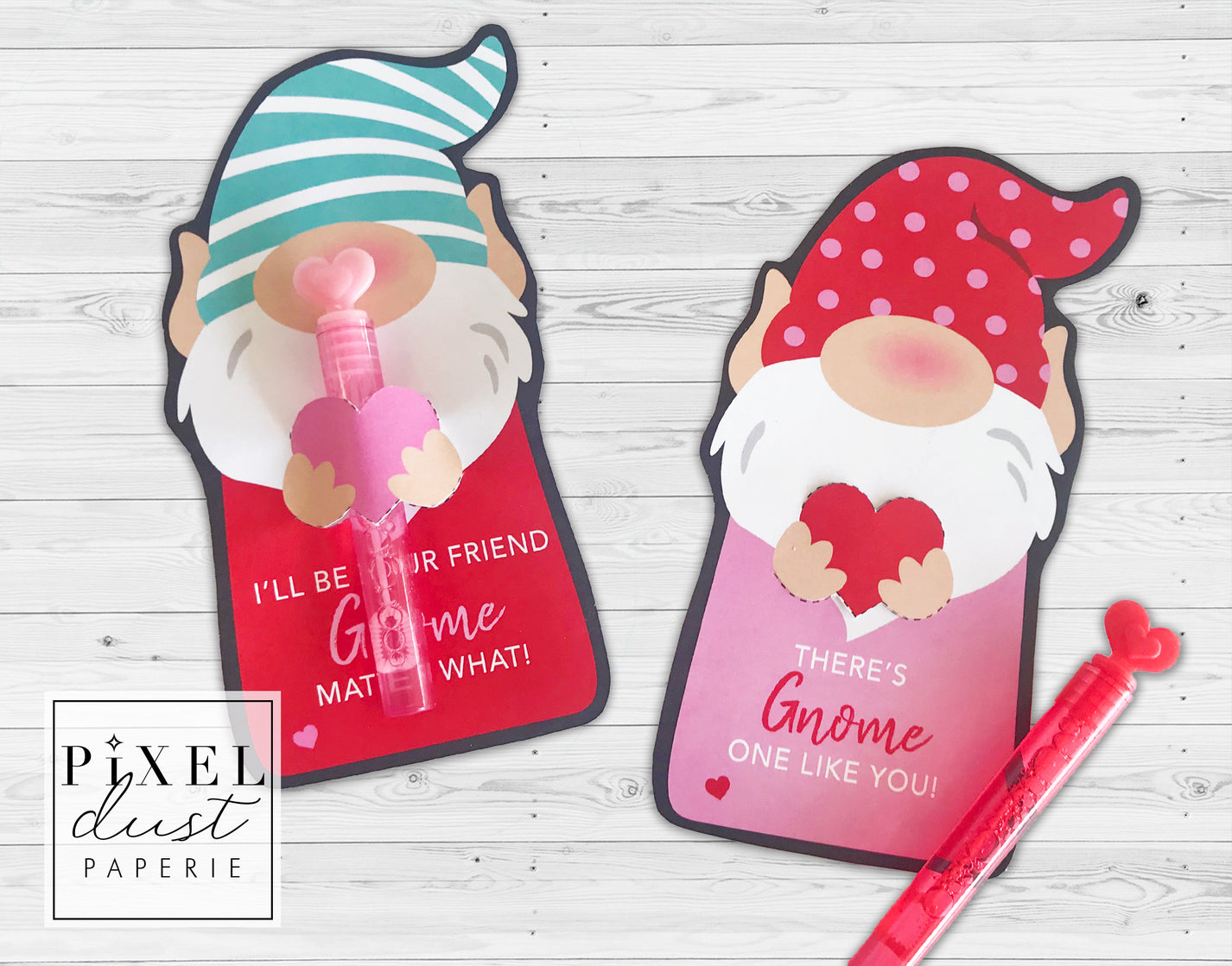 Garden Gnome Printable Valentine Treat Holder Cards – Pixeldust Designs