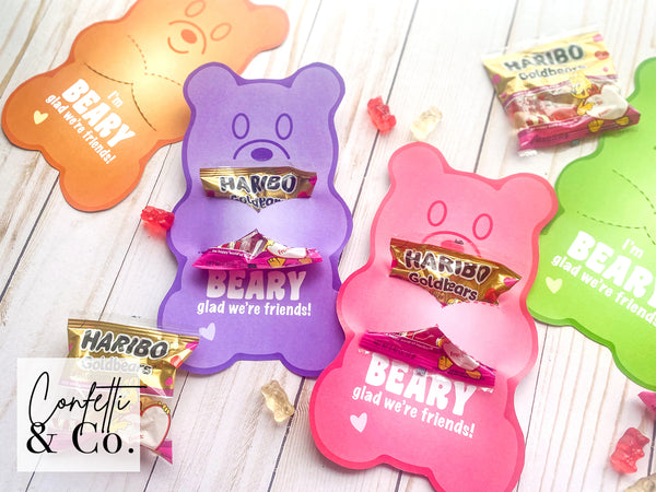 Gummy Bear Printable Treat Holder Valentine Cards, Classroom Valentines ...