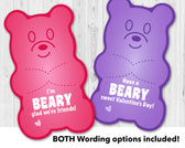 Gummy Bear Printable Treat Holder Valentine Cards, Classroom Valentines ...