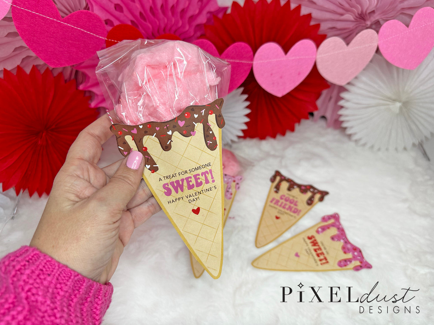 Ice Cream Cone Printable Classroom Valentine Cards for Kids Cotton ...