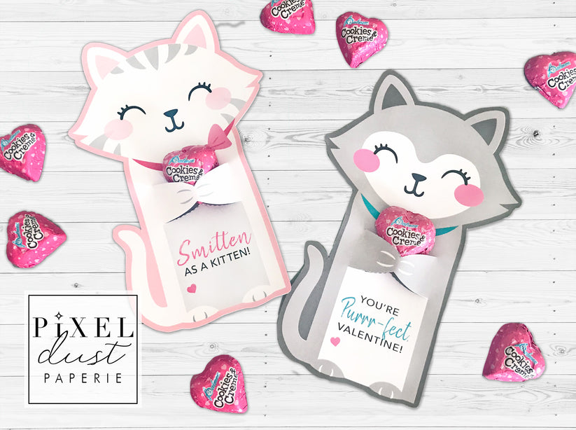 Cat, Kitten Printable Valentine Treat Holder Cards for Kids – Pixeldust ...