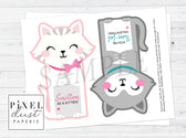 Cat, Kitten Printable Valentine Treat Holder Cards – Pixeldust Designs