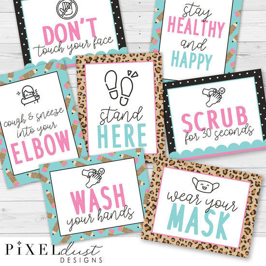 Leopard Print Health and Hygiene Poster Set, Hand Sanitizer Station Po ...