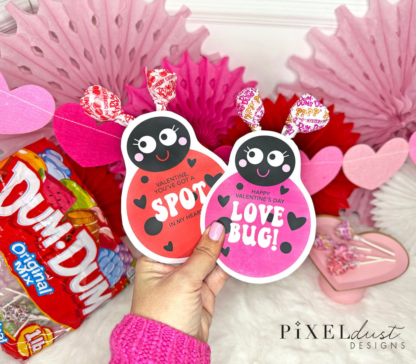Love Bug Lollipop Printable Kid's Classroom Valentine Cards – Pixeldust ...