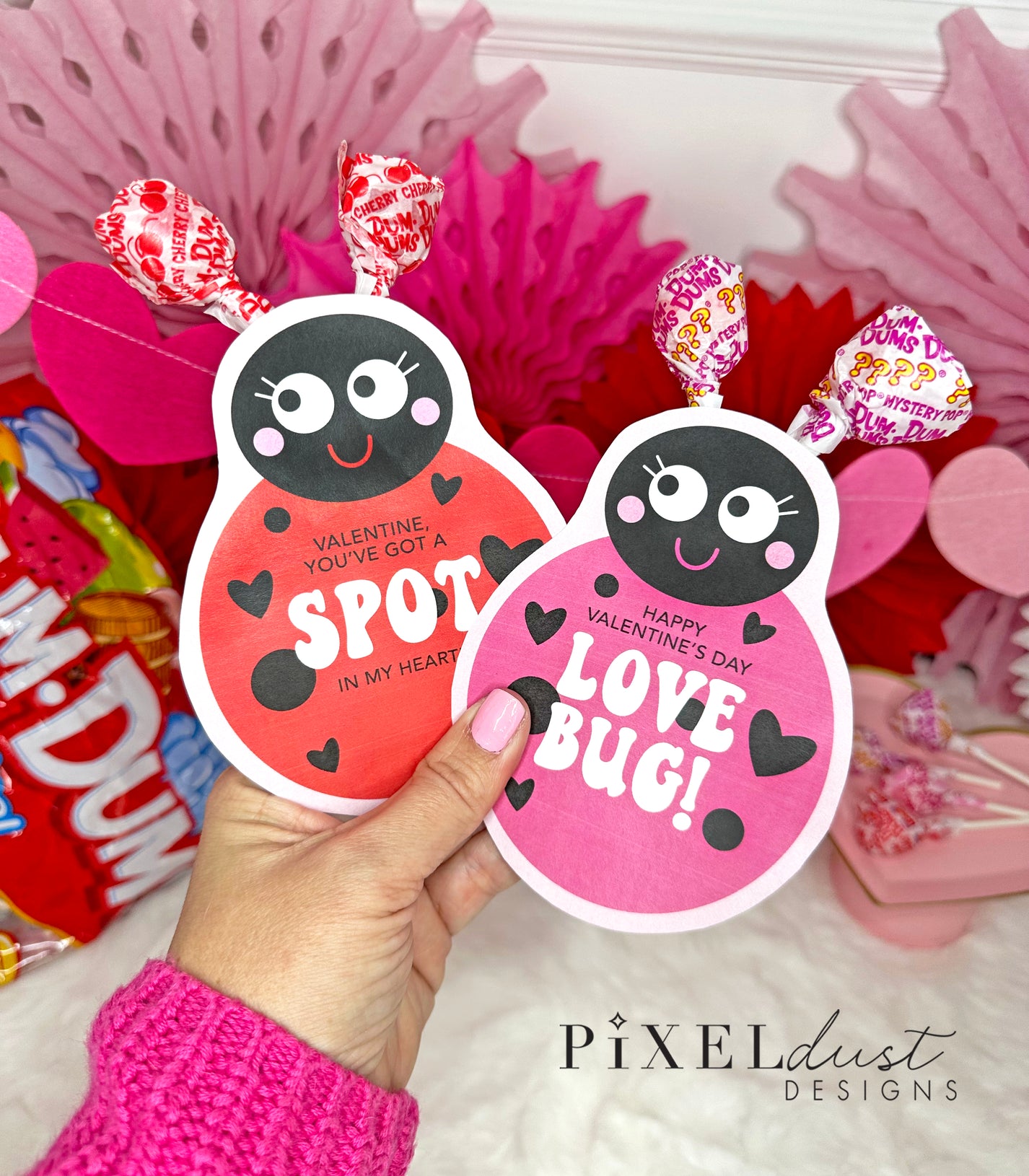 Love Bug Lollipop Printable Kid's Classroom Valentine Cards – Pixeldust ...