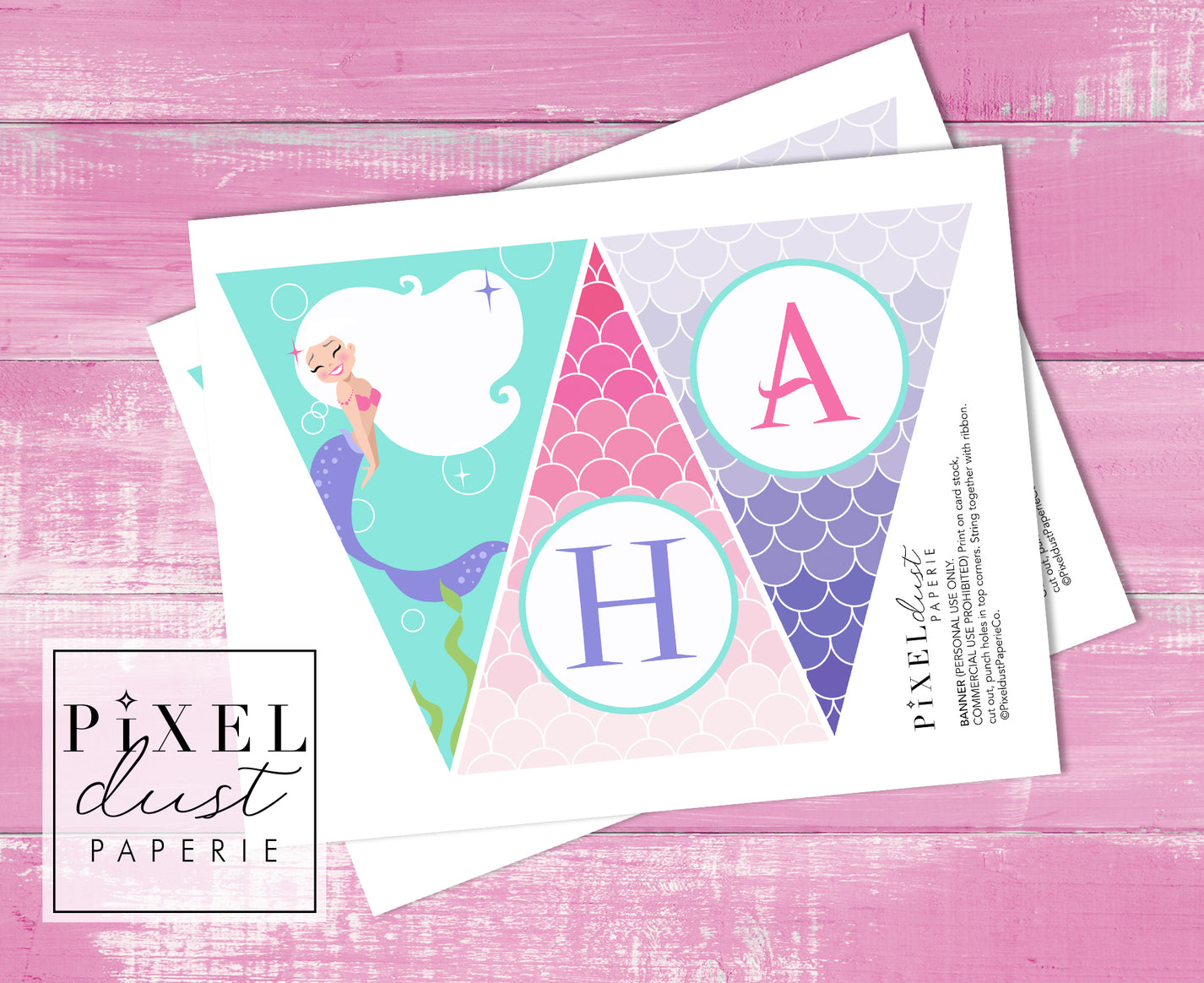 Mermaid 'Happy Birthday' Printable Birthday Party Pennant Banner ...