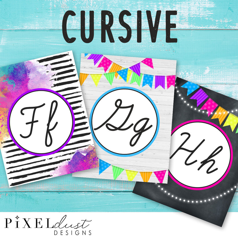 Neon Classroom Alphabet Posters, D'Nealian Manuscript, Primary and ...