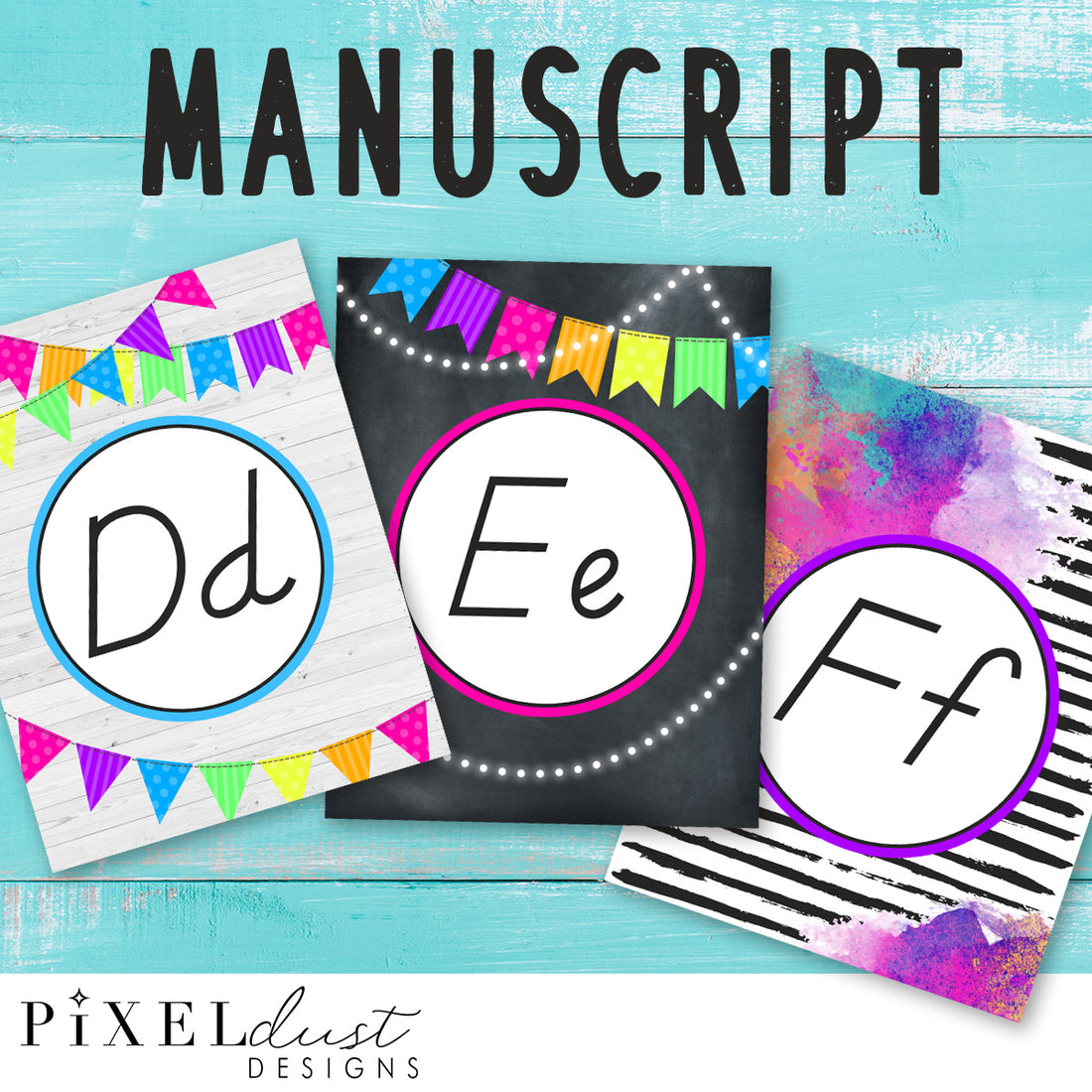 Neon Classroom Alphabet Posters, D'Nealian Manuscript, Primary and ...