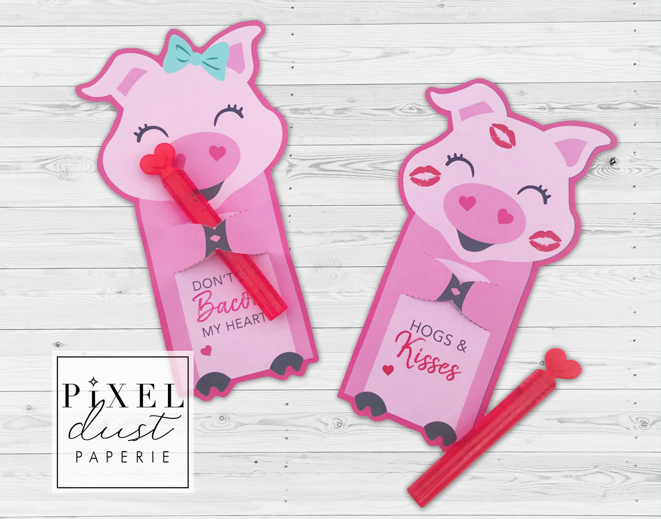 Cute Pig Printable Valentine Treat Holder Cards – Pixeldust Designs