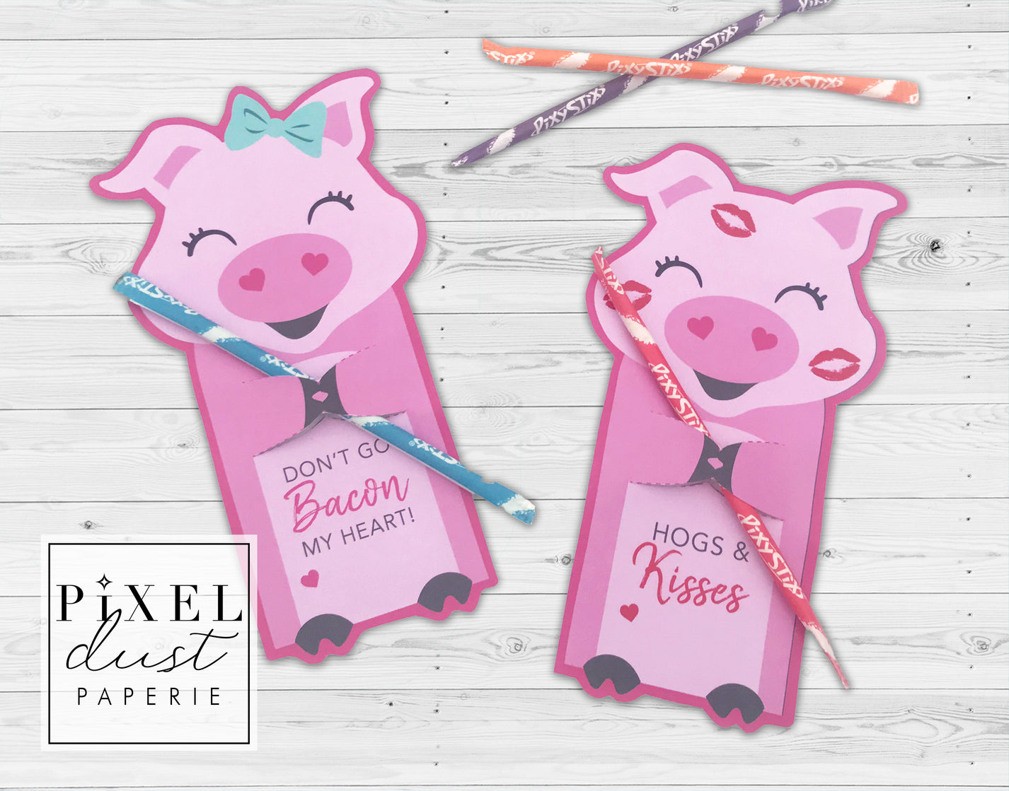 Cute Pig Printable Valentine Treat Holder Cards – Pixeldust Designs