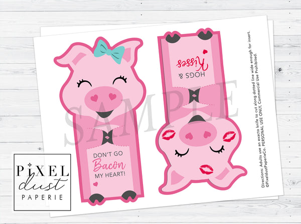 Cute Pig Printable Valentine Treat Holder Cards – Pixeldust Designs