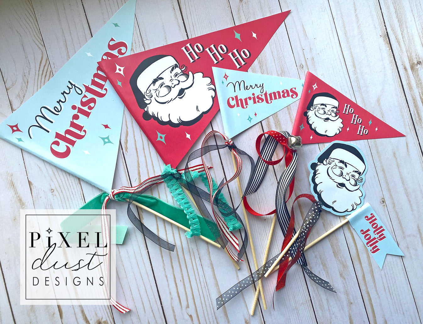 Vintage Retro Santa Claus Christmas Printale Pennant Flag Set, Decor ...