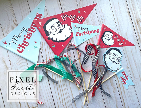 Vintage Retro Santa Claus Christmas Printale Pennant Flag Set, Decor ...