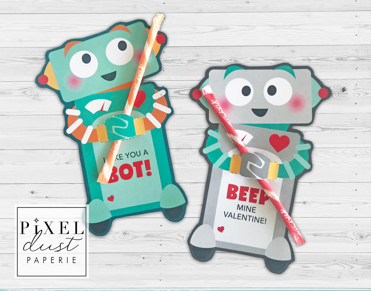 Robot Printable Valentine Treat Holder Cards for Kids – Pixeldust Designs
