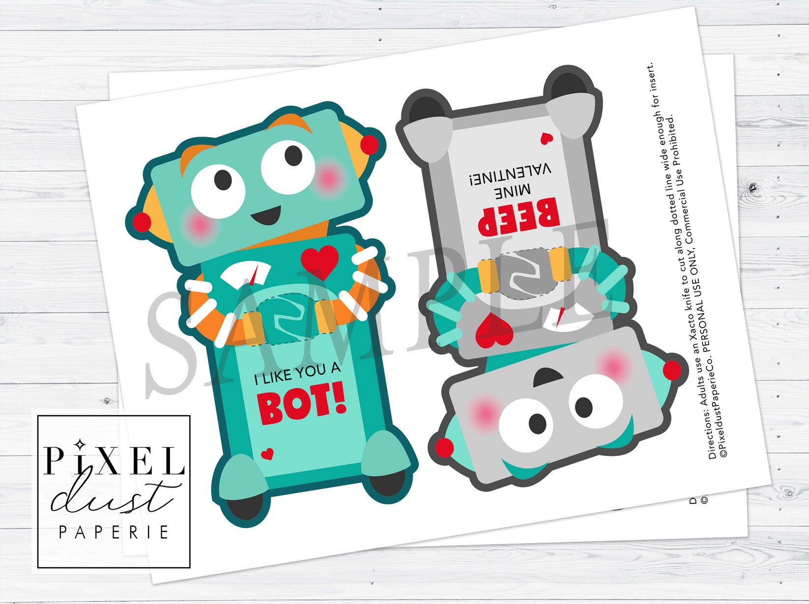 Robot Printable Valentine Treat Holder Cards for Kids – Pixeldust Designs