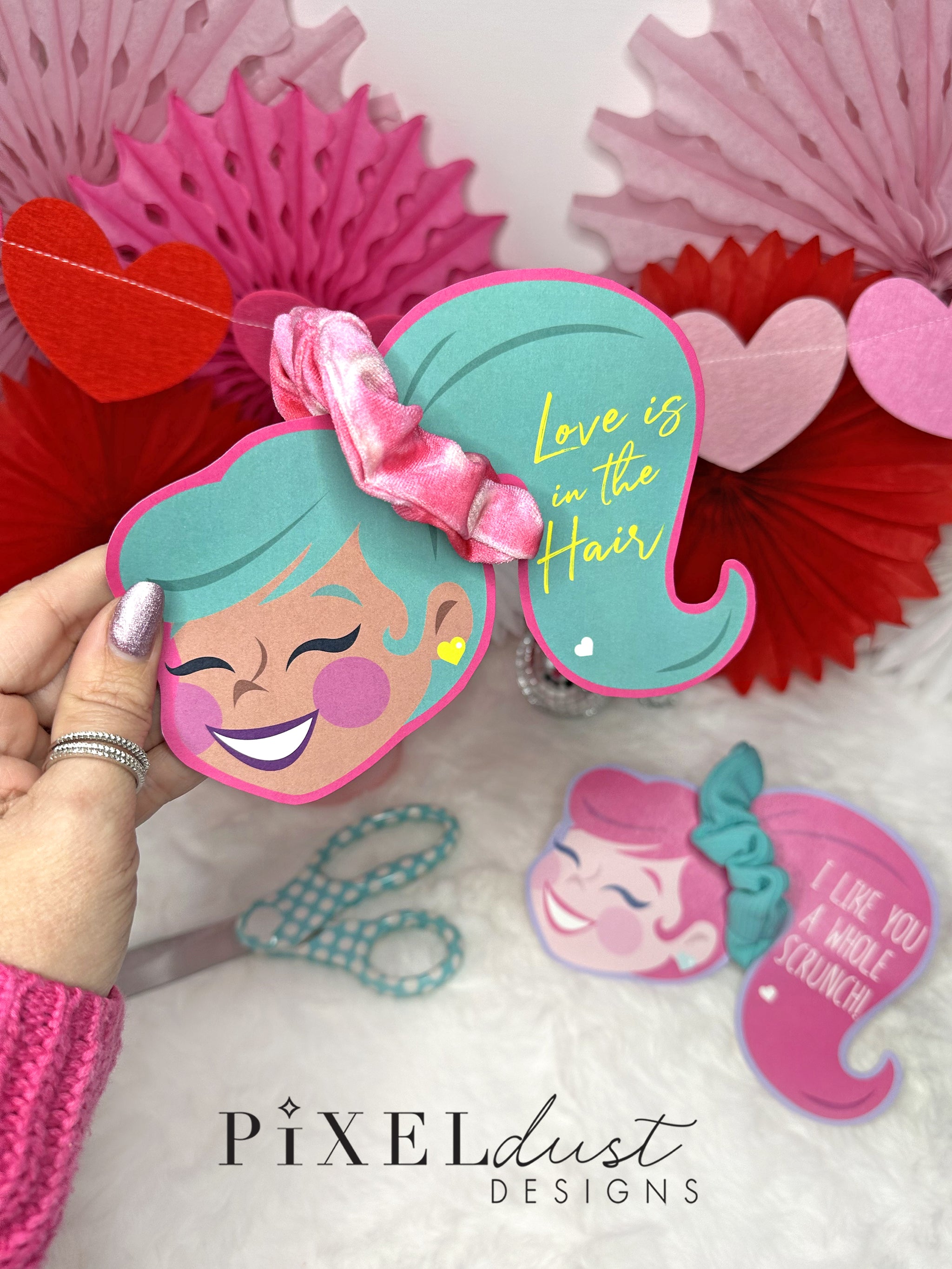 Scrunchie Ponytail Girl Valentines, Printable File, Valentine's Day Ca ...