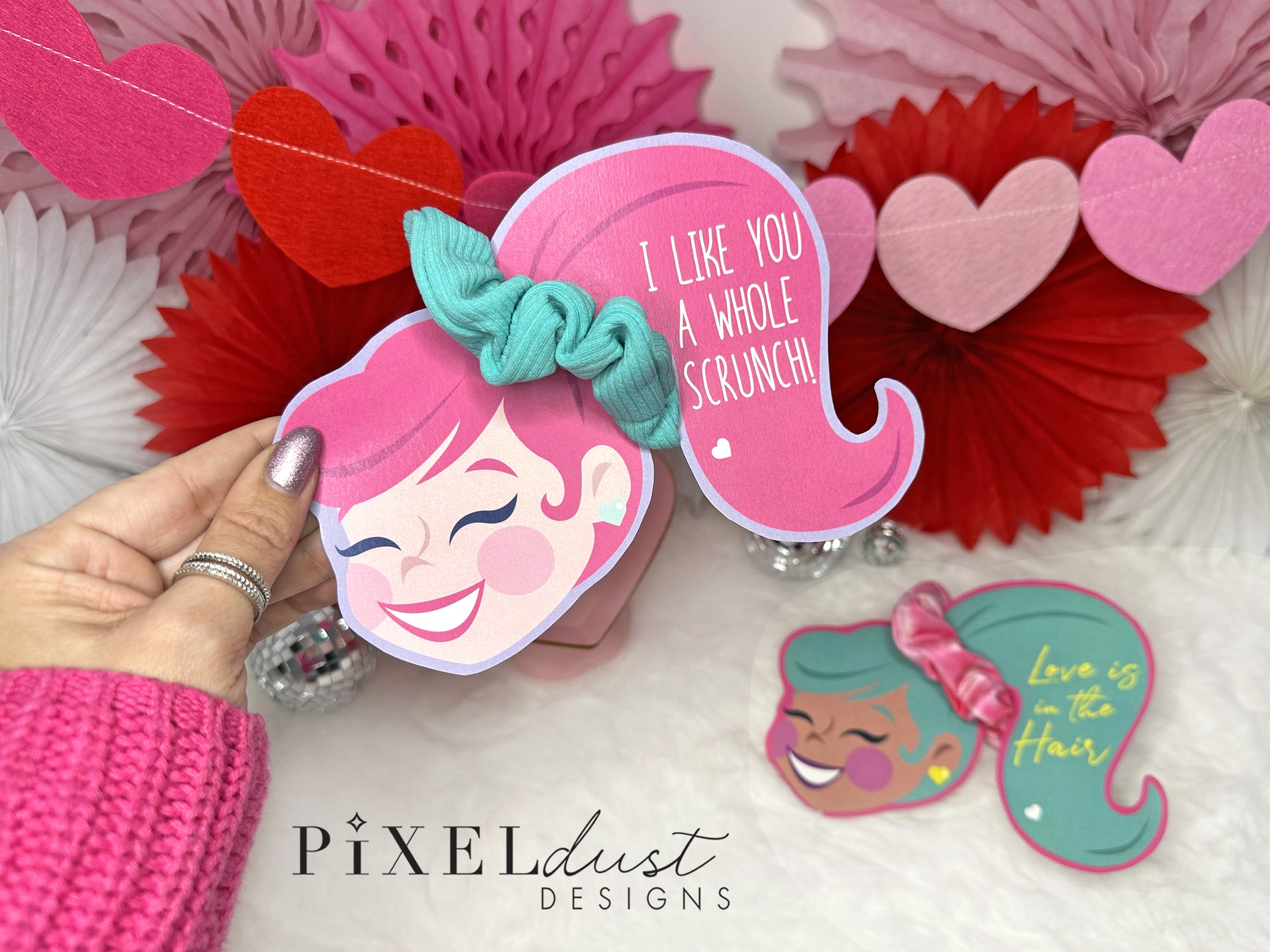 Scrunchie Ponytail Girl Valentines, Printable File, Valentine's Day Ca ...