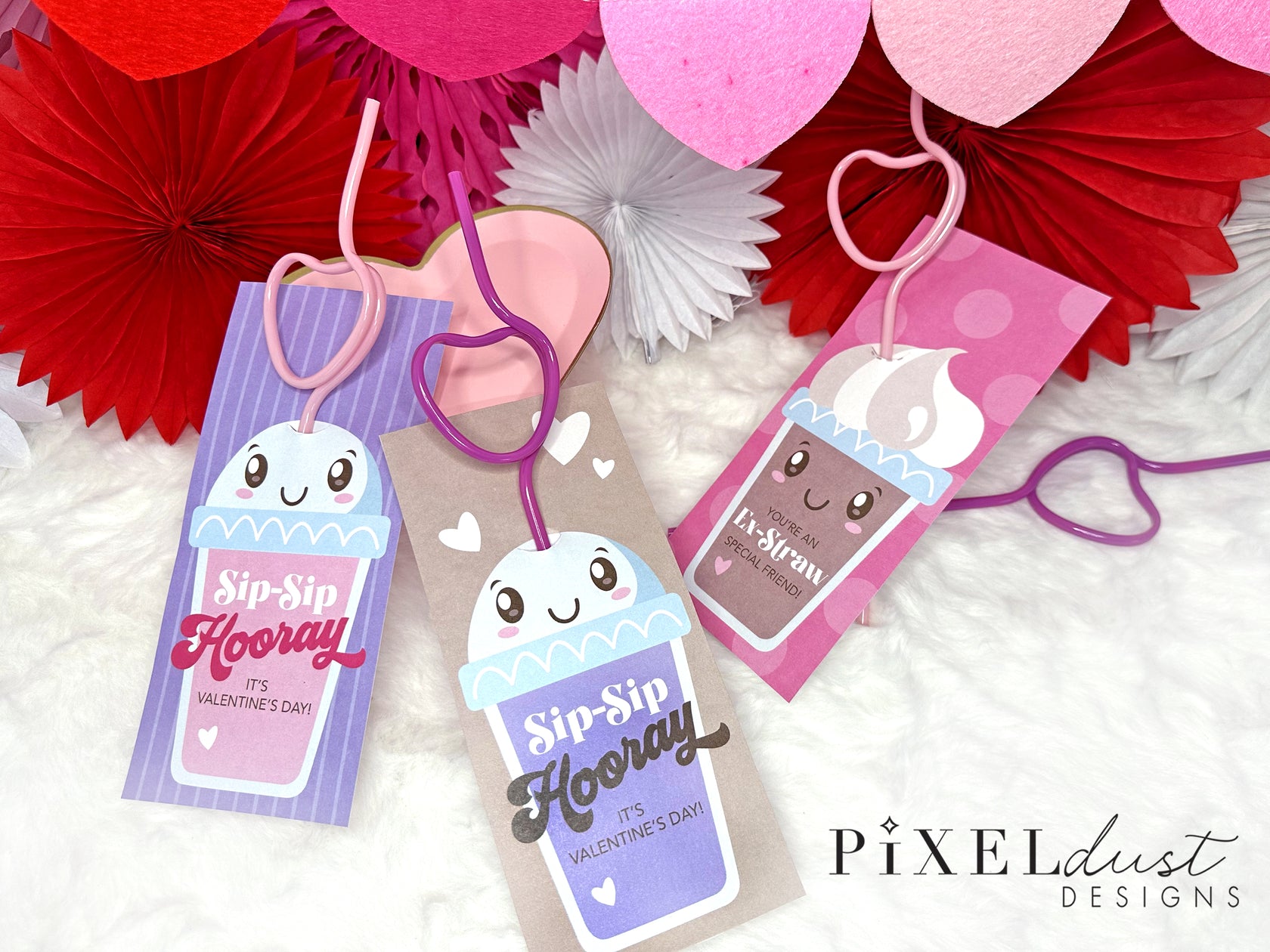 Silly Straw, Milkshake Printable Valentine Cards – Pixeldust Designs