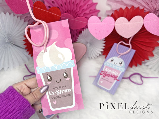 Silly Straw, Milkshake Printable Valentine Cards – Pixeldust Designs