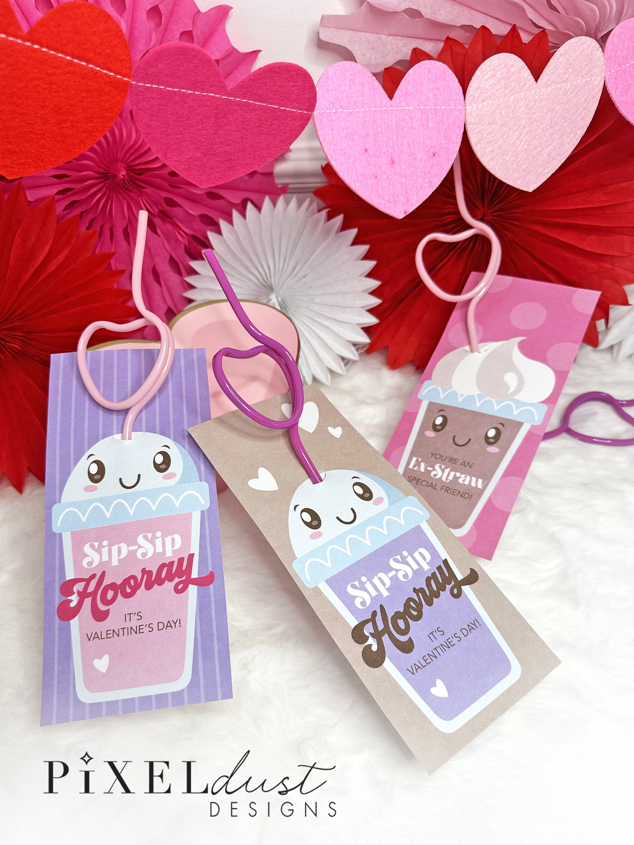 Silly Straw, Milkshake Printable Valentine Cards – Pixeldust Designs