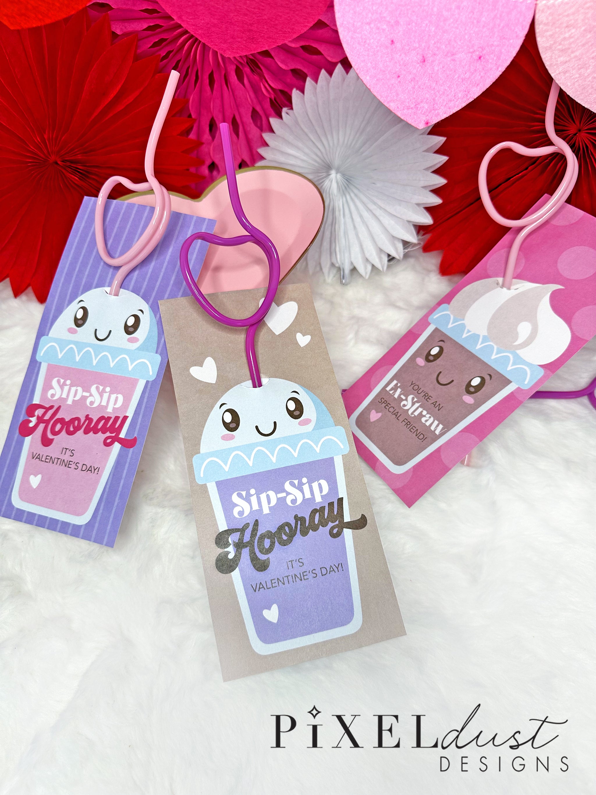 Silly Straw, Milkshake Printable Valentine Cards – Pixeldust Designs