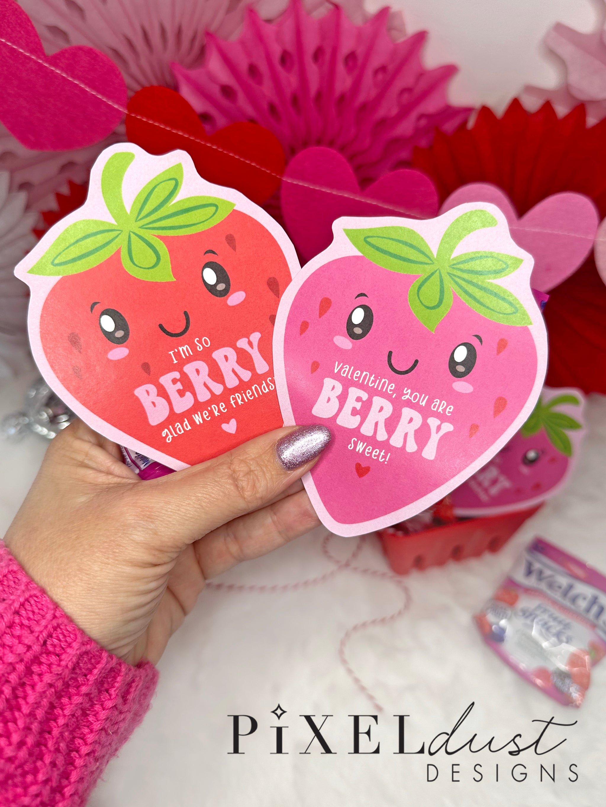 Berry Sweet Strawberry Printable Valentine Cards for Kids – Pixeldust ...