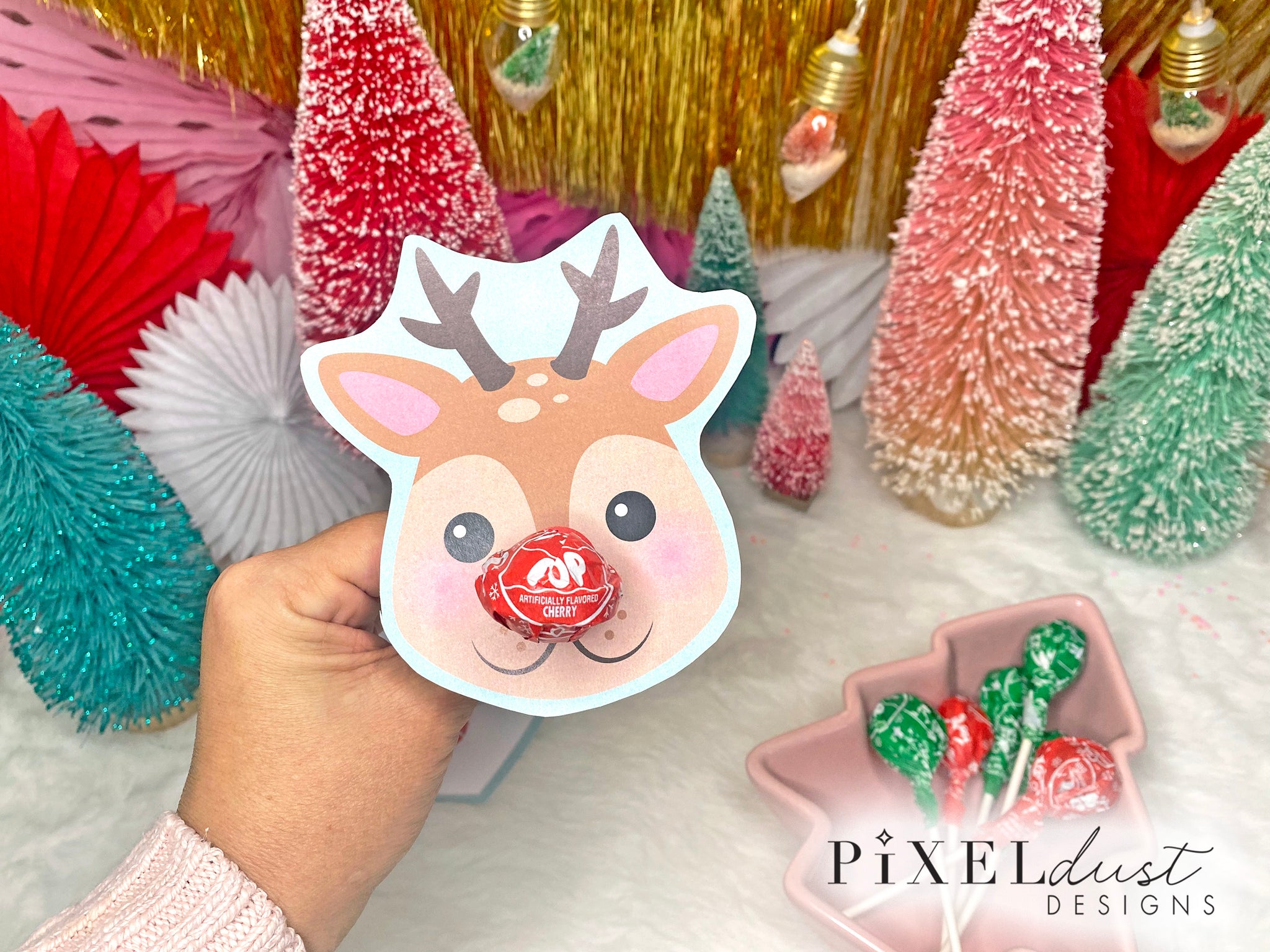Rudolph and Santa Lollipop Nose Christmas Sucker Cards for Kids ...