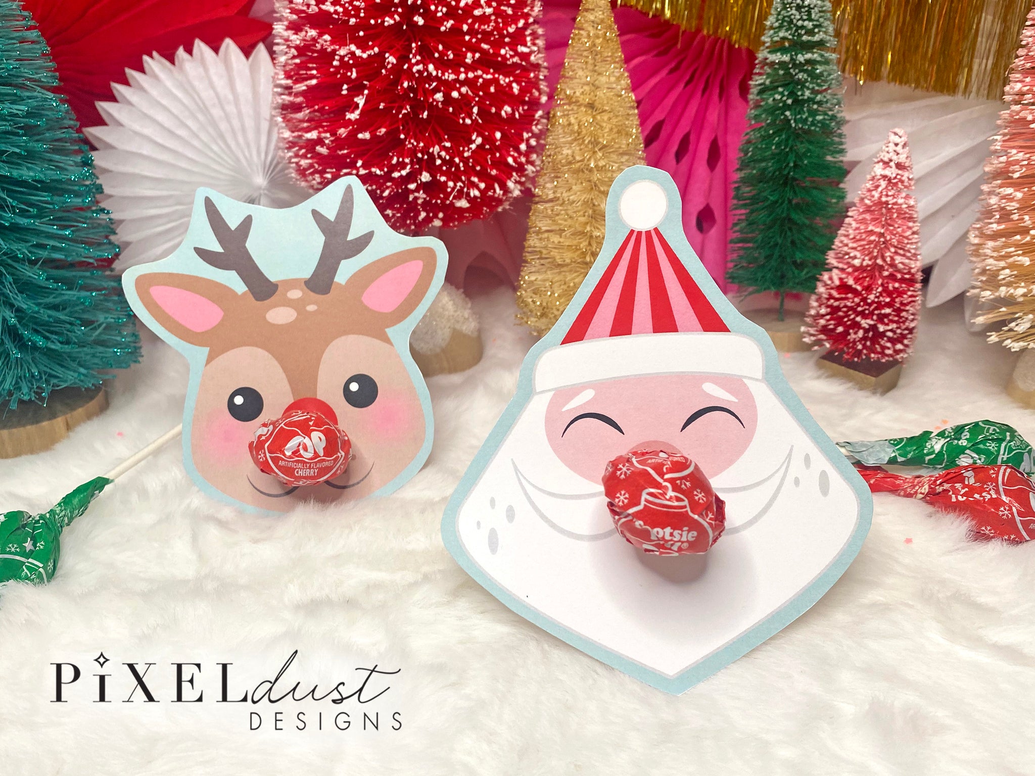 Rudolph and Santa Lollipop Nose Christmas Sucker Cards for Kids ...