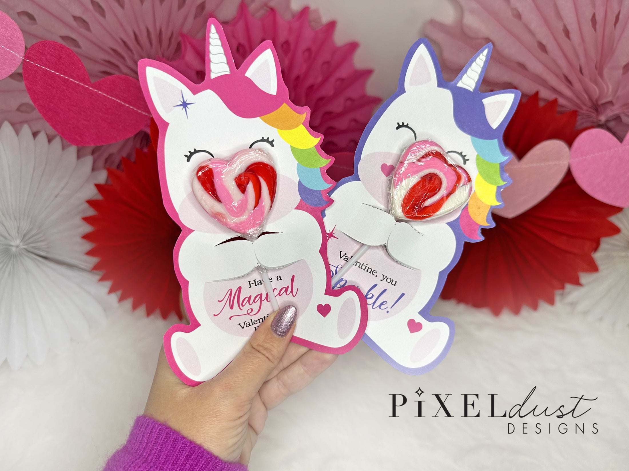 Rainbow Unicorn Printable Valentine Treat Holder Cards for Kids ...
