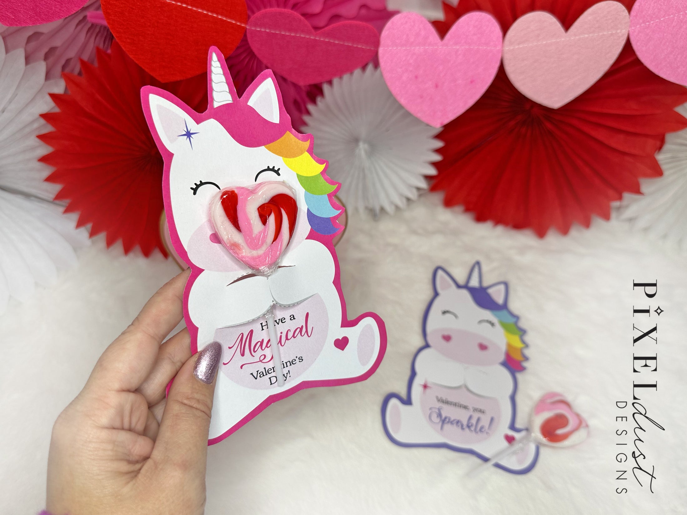Rainbow Unicorn Printable Valentine Treat Holder Cards for Kids ...